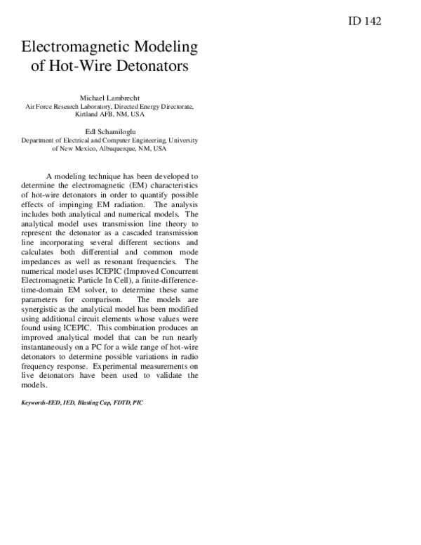 (PDF) Electromagnetic Modeling of Hot-Wire Detonators