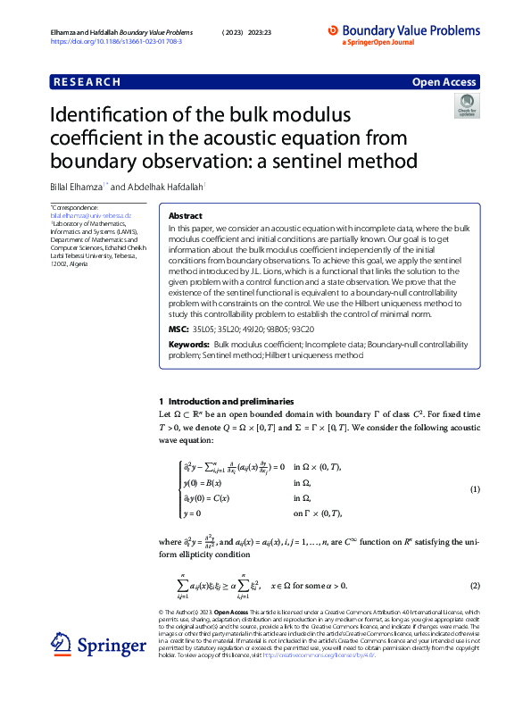 (PDF) Identification of the bulk modulus coefficient in the acoustic ...