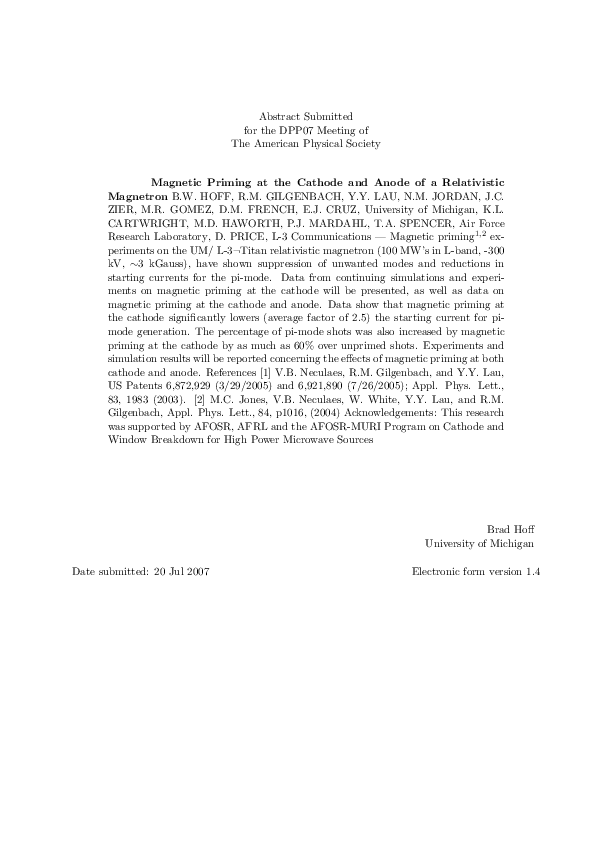 (PDF) Magnetic Priming at the Cathode and Anode of a Relativistic Magnetron