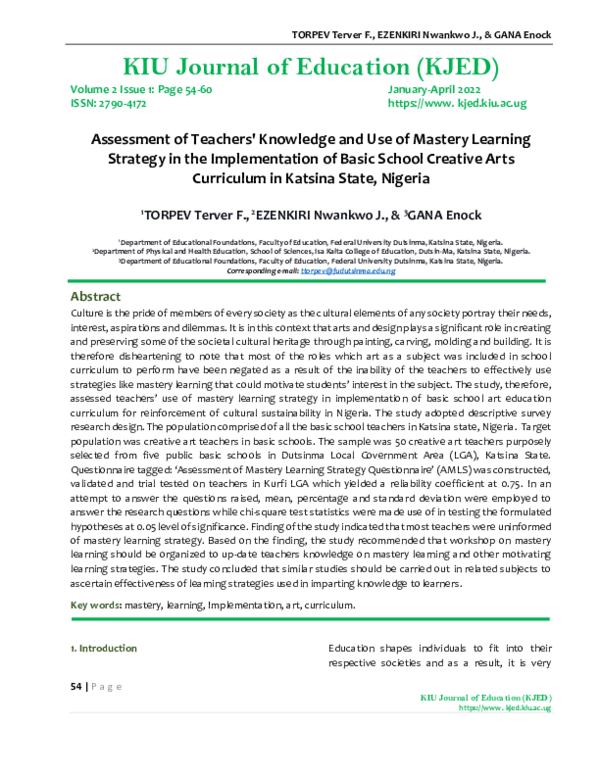 (PDF) Assessment of Teachers' Knowledge and Use of Mastery Learning ...
