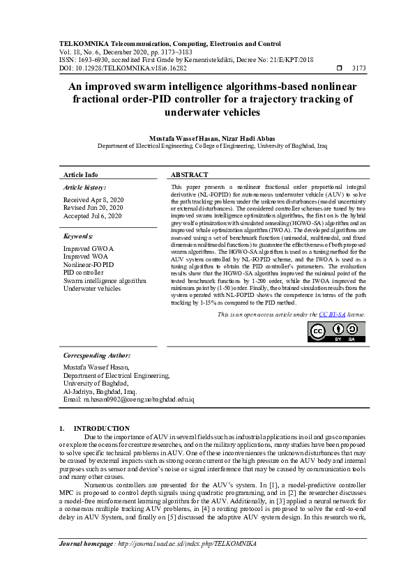 Pdf An Improved Swarm Intelligence Algorithms Based Nonlinear Fractional Order Pid Controller