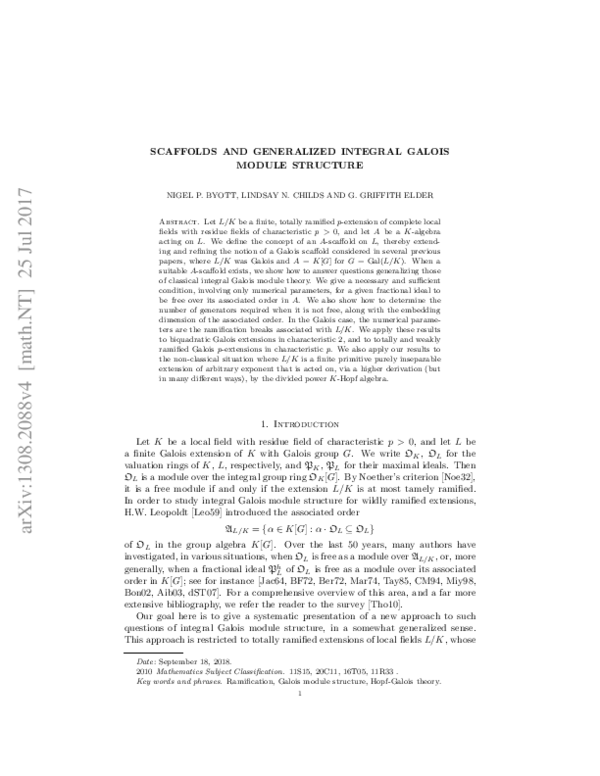 (PDF) Scaffolds and generalized integral Galois module structure ...