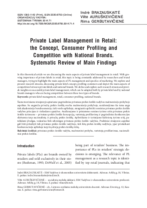(PDF) Private label management in retail : the concept, consumer ...