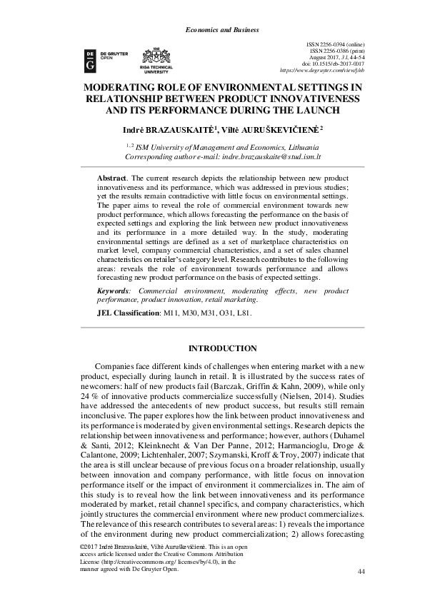(PDF) Moderating Role of Environmental Settings in Relationship Between Product Innovativeness ...