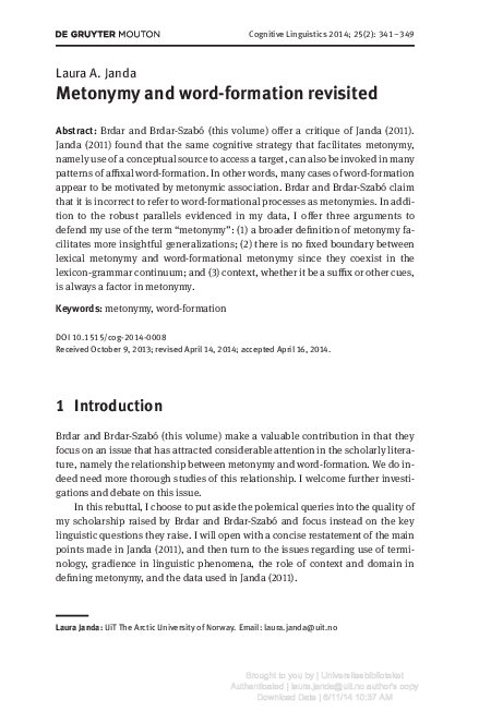 (PDF) Metonymy and word-formation revisited