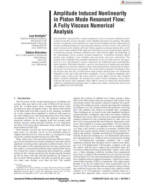 (PDF) Amplitude Induced Nonlinearity in Piston Mode Resonant Flow: A Fully Viscous Numerical ...