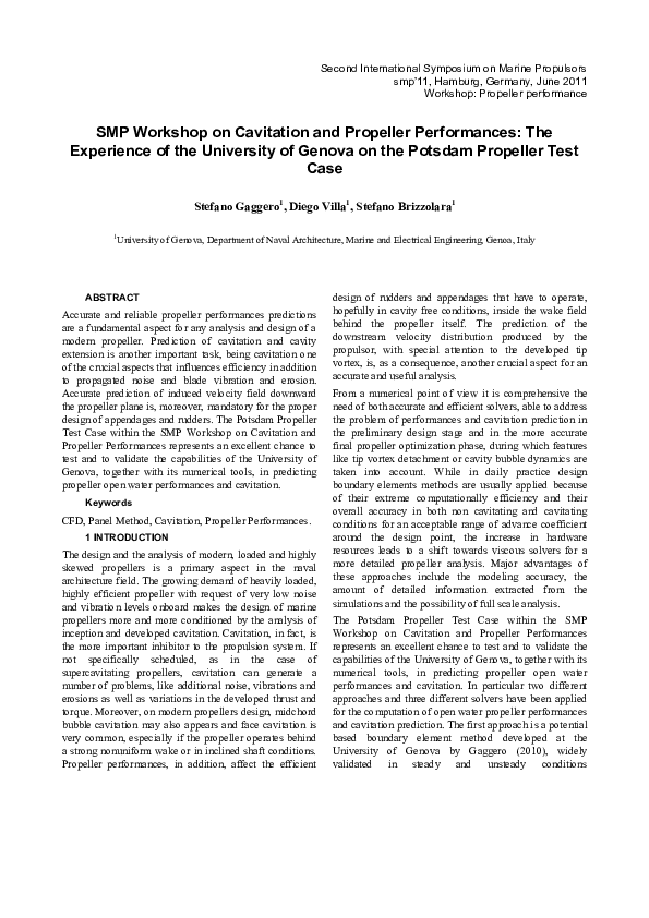 (PDF) SMP Workshop on Cavitation and Propeller Performances: The ...