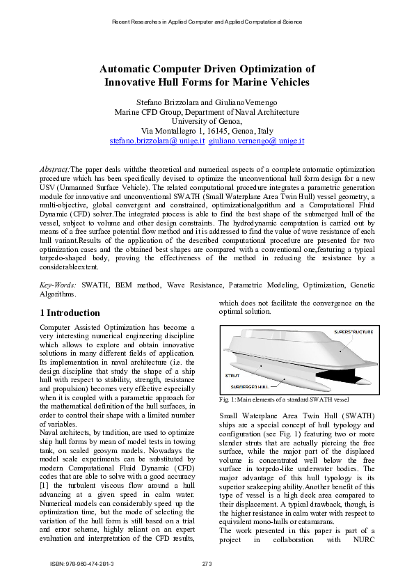 (PDF) Automatic computer driven optimization of innovative hull forms for marine vehicles