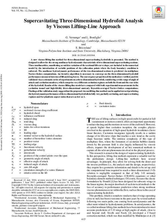 (PDF) Supercavitating Three-Dimensional Hydrofoil Analysis by Viscous Lifting-Line Approach