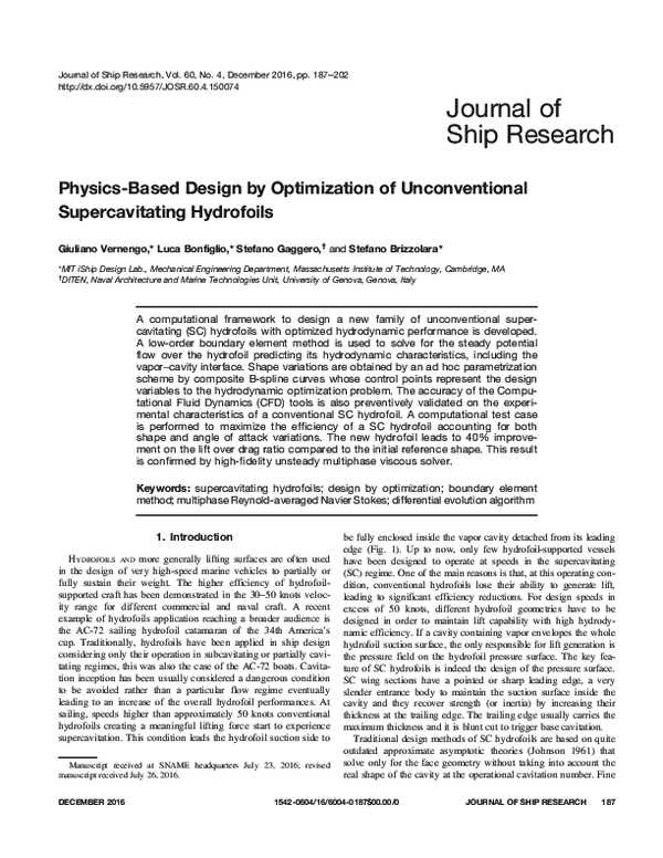 (PDF) Physics-Based Design by Optimization of Unconventional Supercavitating Hydrofoils