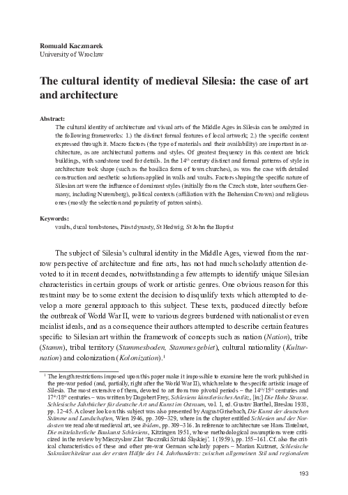 (PDF) The cultural identity of medieval Silesia: the case of art and ...
