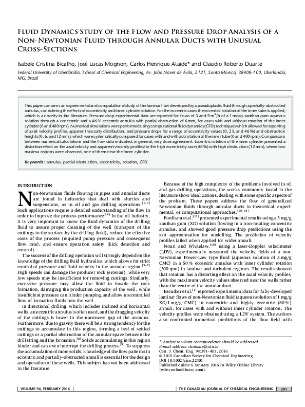 (PDF) Fluid dynamics study of the flow and pressure drop analysis of a non-Newtonian fluid ...