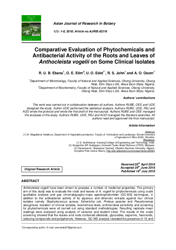 (PDF) Comparative Evaluation of Phytochemicals and Antibacterial Activity of the Roots and ...
