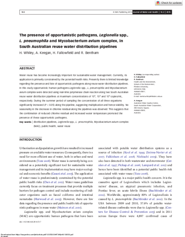 (PDF) The presence of opportunistic pathogens, Legionella spp., L ...