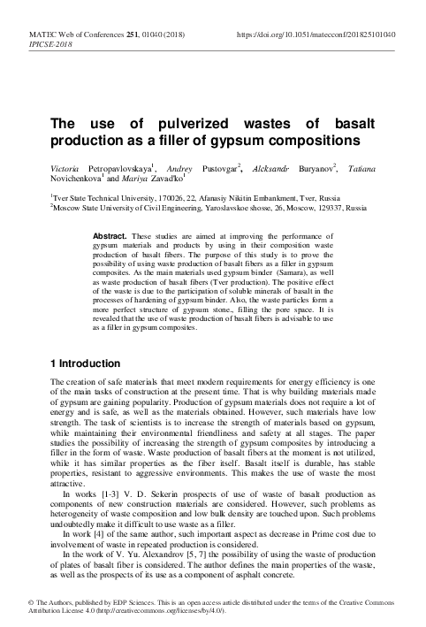 (PDF) Basalt Waste Fillers in Gypsum Composites
