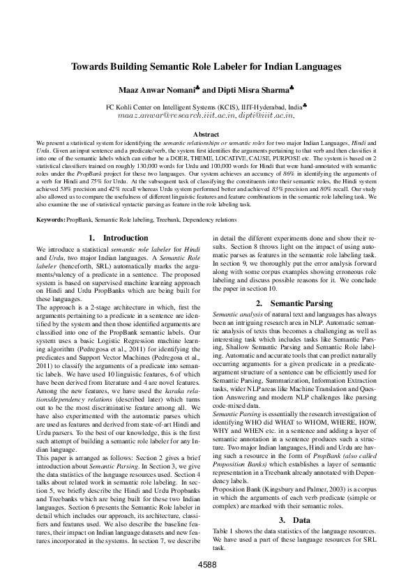 (PDF) Towards Building Semantic Role Labeler for Indian Languages