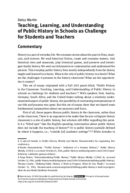 (PDF) Teaching, Learning, and Understanding of Public History in ...
