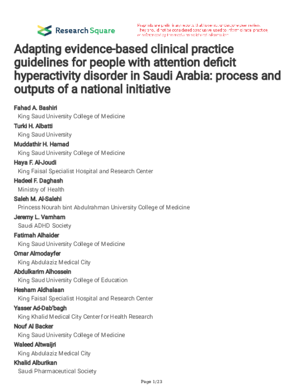 (PDF) Adapting evidence-based clinical practice guidelines for people with attention deficit ...