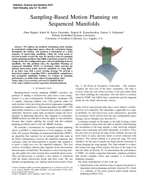 (PDF) Sampling-Based Motion Planning on Manifold Sequences