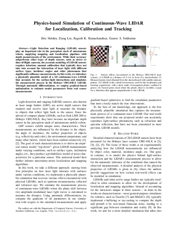 (PDF) Physics-based Simulation of Continuous-Wave LIDAR for Localization, Calibration and Tracking
