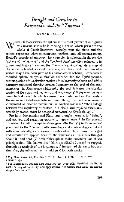 (PDF) Straight and Circular in Parmenides and the " Timaeus