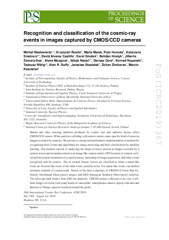 (PDF) Recognition and classification of the cosmic-ray events in images ...