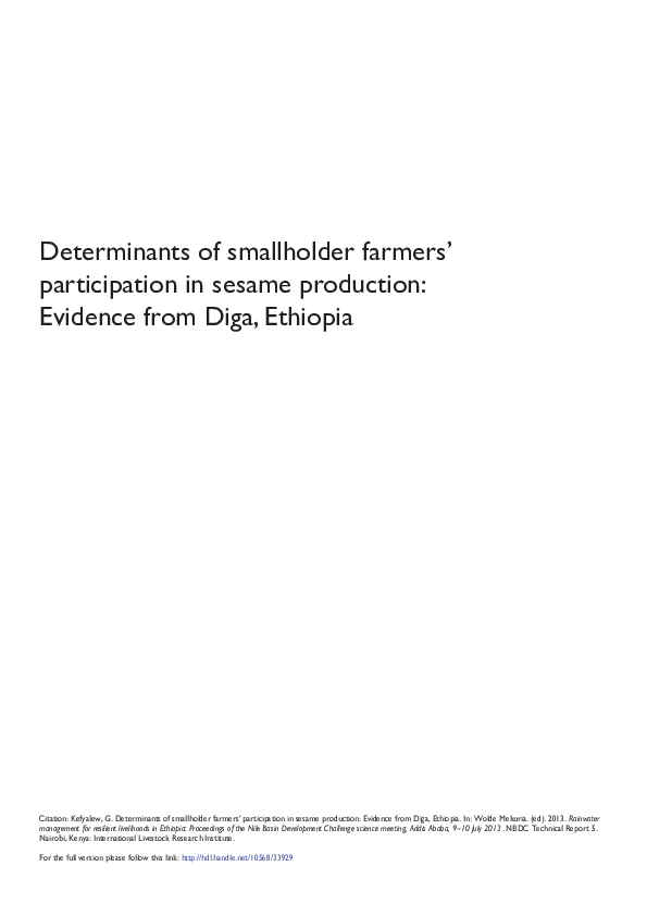 (PDF) Determinants of smallholder farmers’ participation in sesame ...