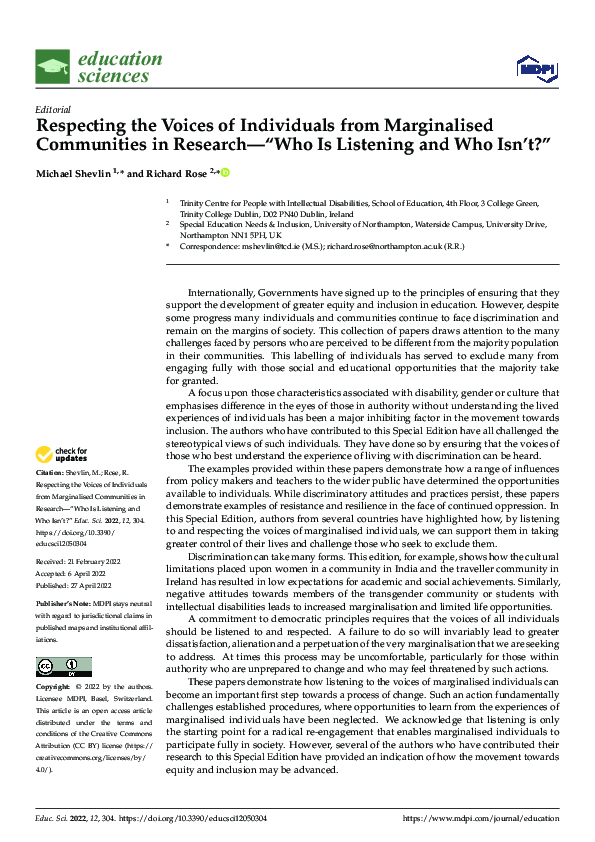 (PDF) Respecting the Voices of Individuals from Marginalised ...