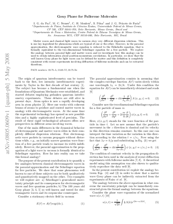 Pdf Gouy Phase For Fullerene Molecules I Da Paz