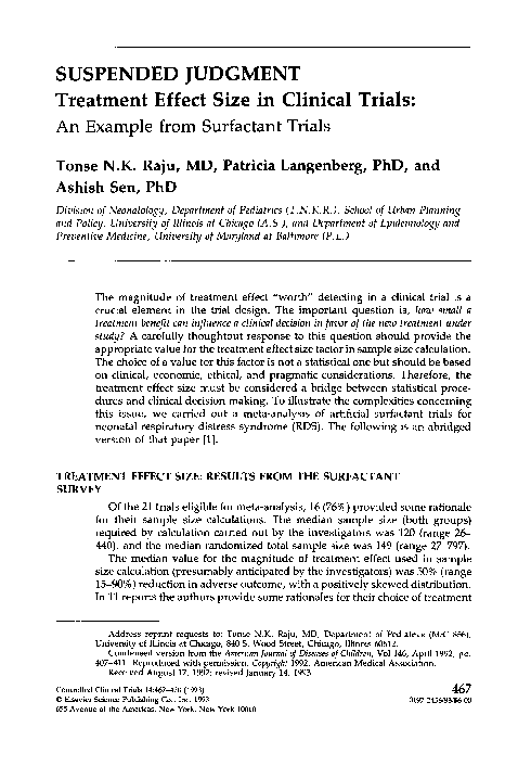 (PDF) Suspended judgment treatment effect size in clinical trials: An ...