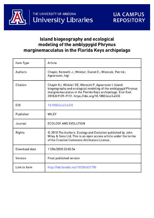 (PDF) Island biogeography and ecological modeling of the amblypygid ...