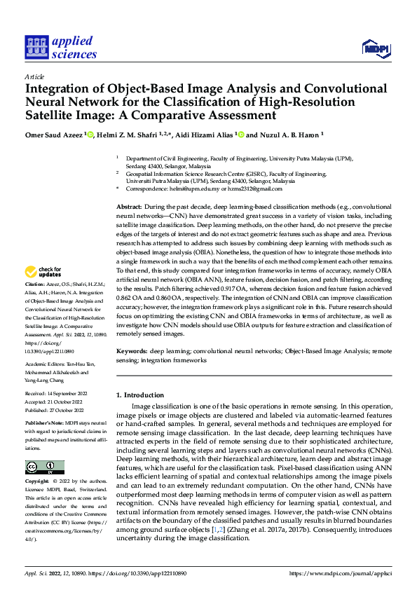 (PDF) Integration of Object-Based Image Analysis and Convolutional Neural Network for the ...