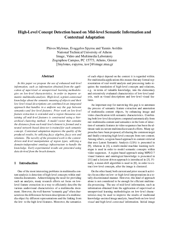 (PDF) High-Level Concept Detection Based on Mid-Level Semantic Information and Contextual Adaptation