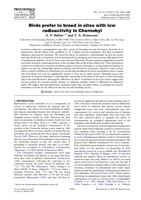 (PDF) Birds prefer to breed in sites with low radioactivity in ...