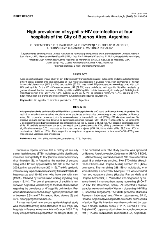 (PDF) Syphilis-HIV Co-Infection Rates in Buenos Aires