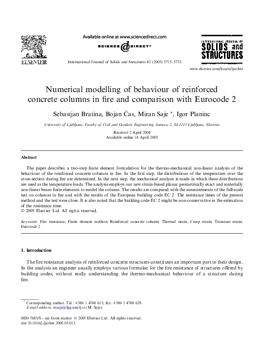 (PDF) Numerical modelling of behaviour of reinforced concrete columns in fire and comparison ...