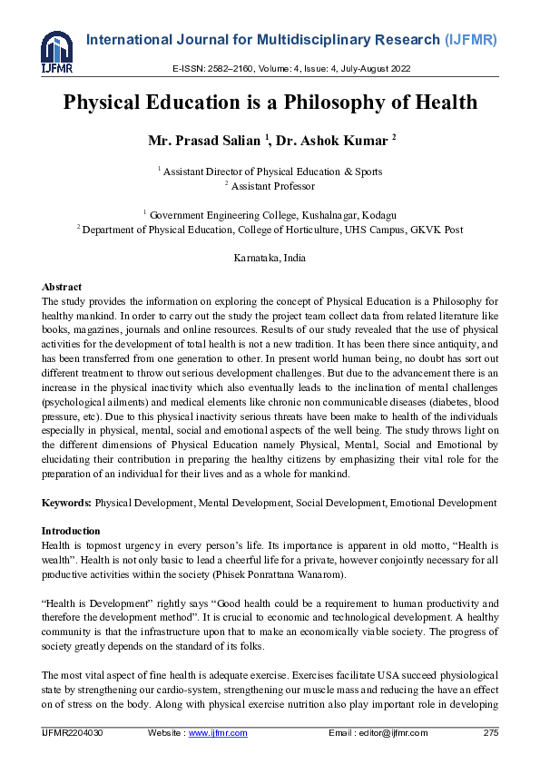 (PDF) Physical Education is a Philosophy of Health