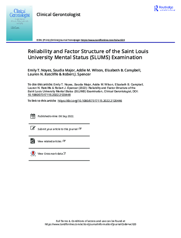 (PDF) Reliability and Factor Structure of the Saint Louis University ...