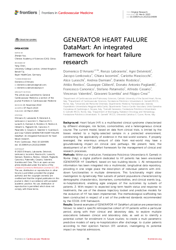 (PDF) GENERATOR HEART FAILURE DataMart: An integrated framework for heart failure research ...
