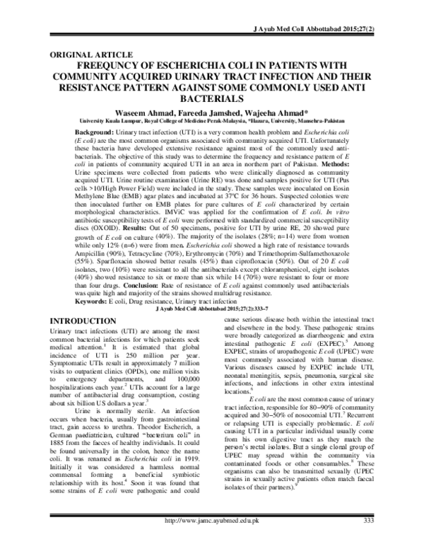 (PDF) Freequncy of Escherichia Coli in Patients with Community Acquired Urinary Tract Infection ...