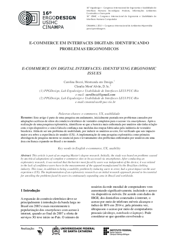 (PDF) E-Commerce Em Interfaces Digitais: Identificando Problemas Ergonomicos