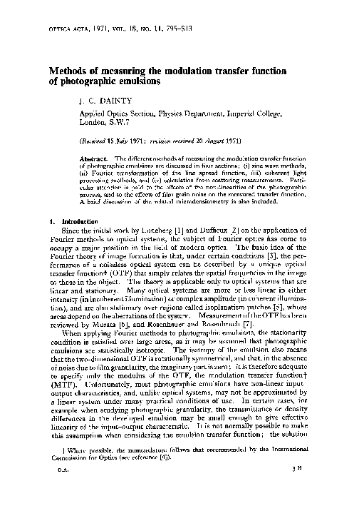 (PDF) Methods of Measuring the Modulation Transfer Function of ...