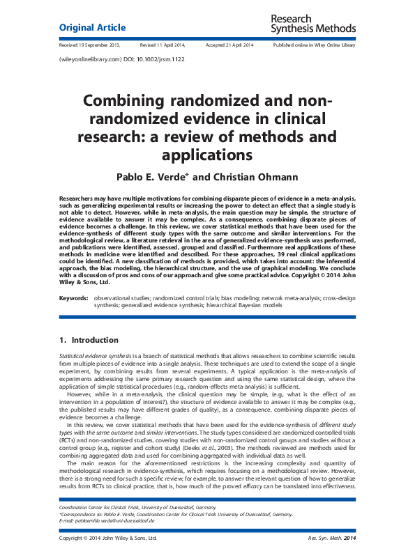 (PDF) Combining randomized and non-randomized evidence in clinical research: a review of methods ...