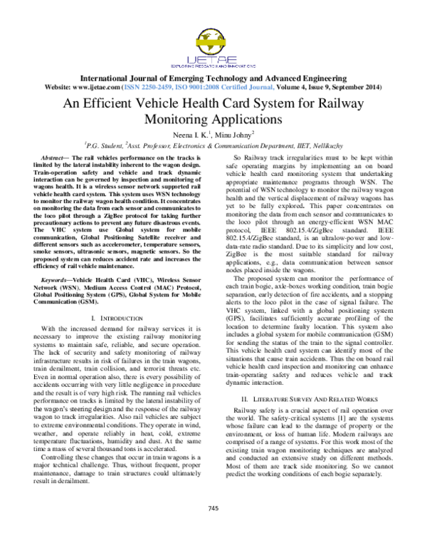 (PDF) An Efficient Vehicle Health Card System for Railway Monitoring ...