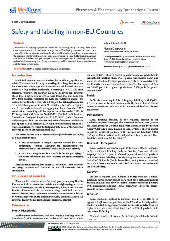 (PDF) Safety and labelling in non-EU Countries