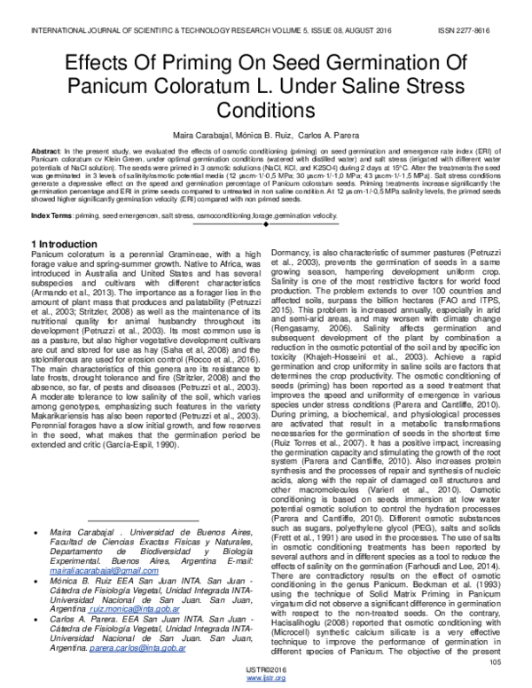 (PDF) Effects Of Priming On Seed Germination Of Panicum Coloratum L. Under Saline Stress Conditions
