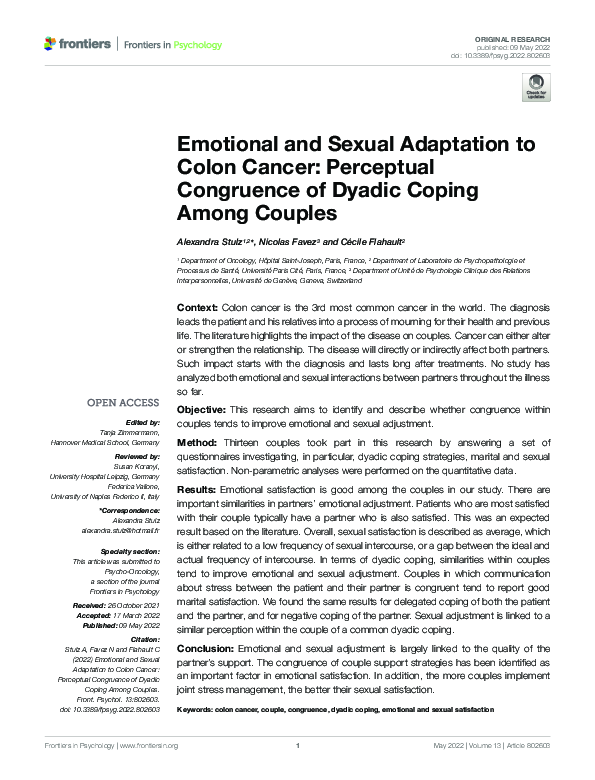 (PDF) Couples' Dyadic Coping in Colon Cancer Adjustment