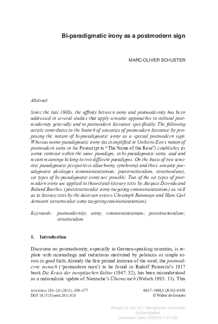 (PDF) Bi-paradigmatic irony as a postmodern sign