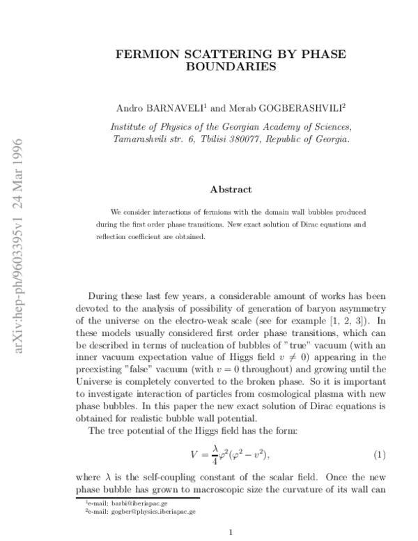 (PDF) Fermion scattering by phase boundaries