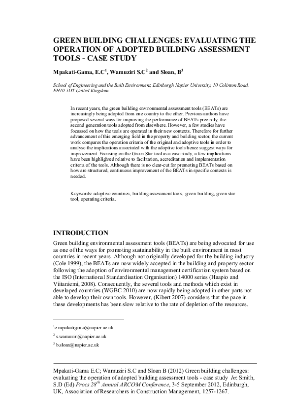 (PDF) Green building challenges: evaluating the operation of adopted ...